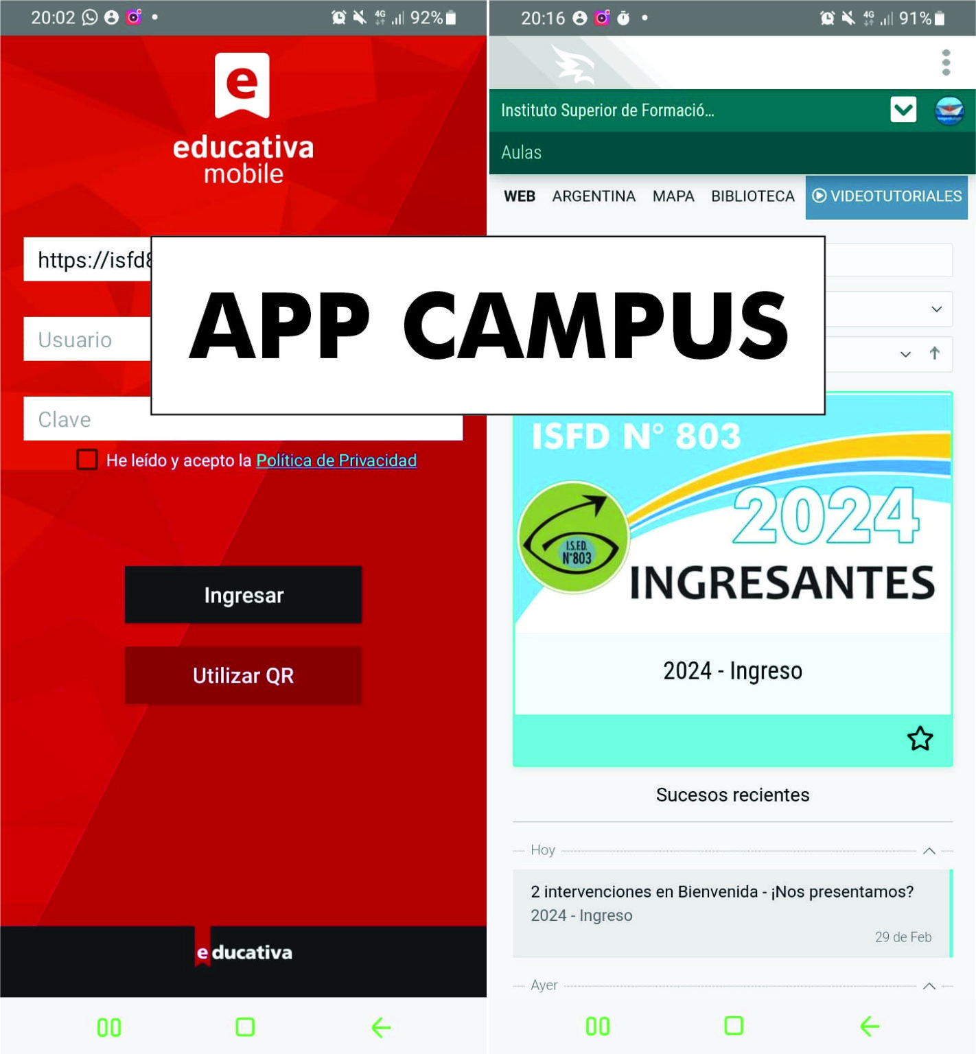App Campus Virtual – INSTITUTO SUPERIOR DE FORMACIÓN DOCENTE Nº 803
